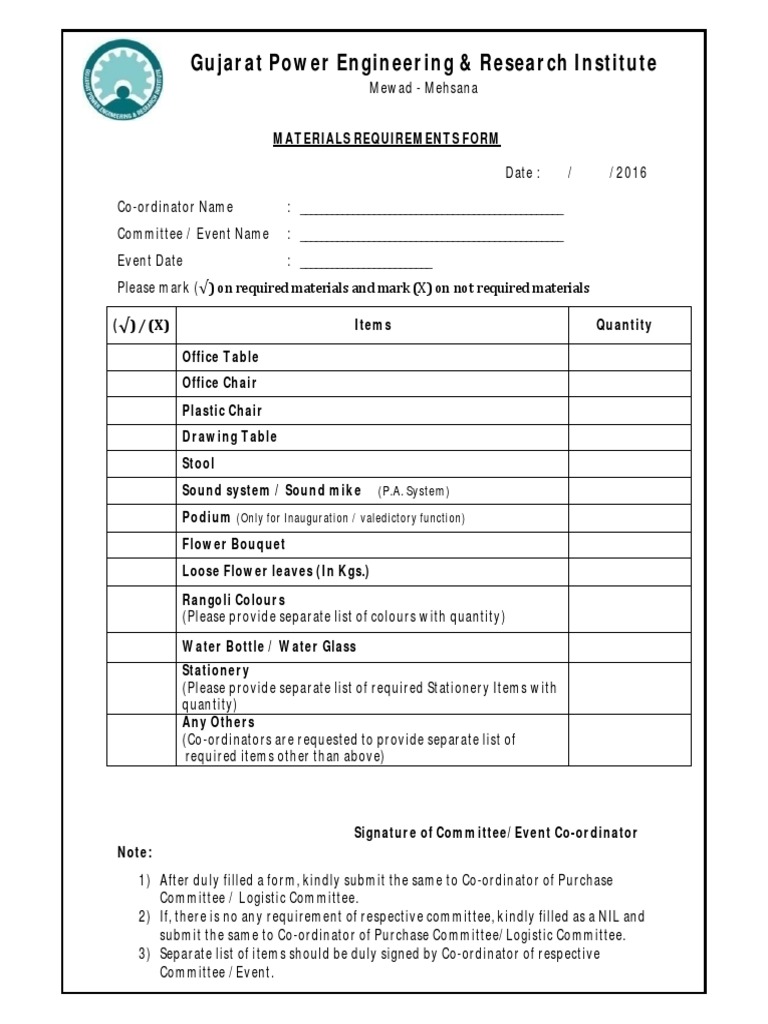 Materials Requirement Form | PDF | Career & Growth | Business