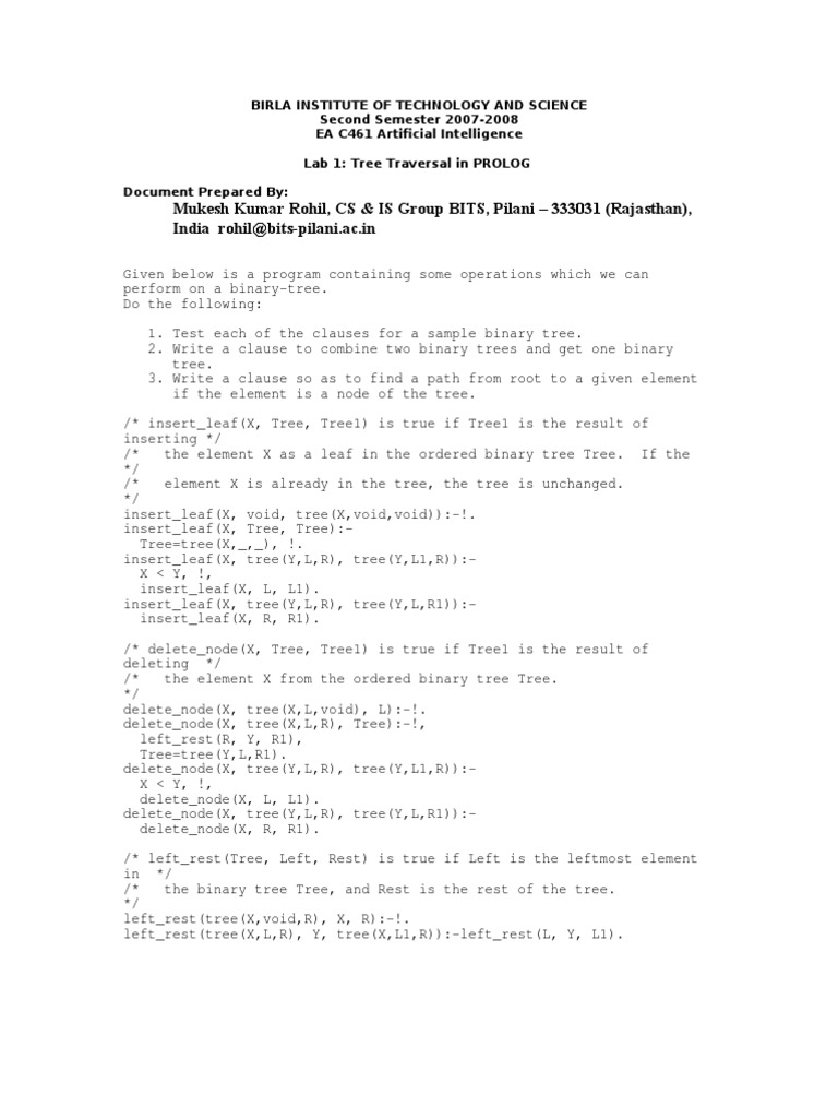 Lab 2 Tree Traversal in Prolog | PDF | Areas Of Computer Science | Computer Data