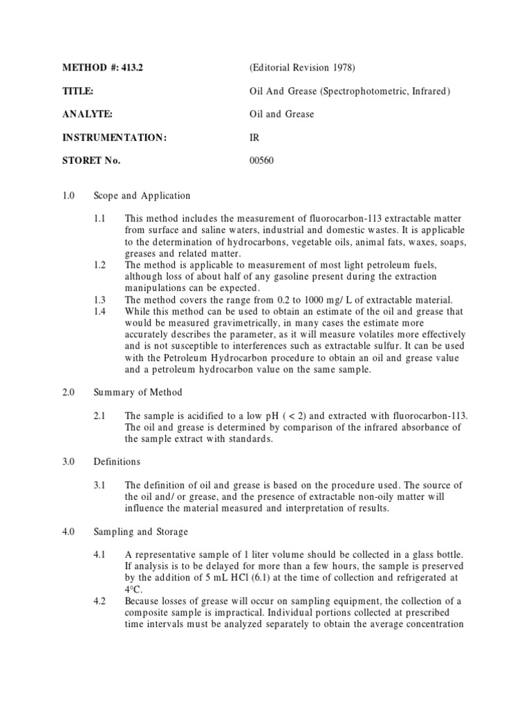 Infrared Method for Oil and Grease Analysis | PDF | Infrared ...