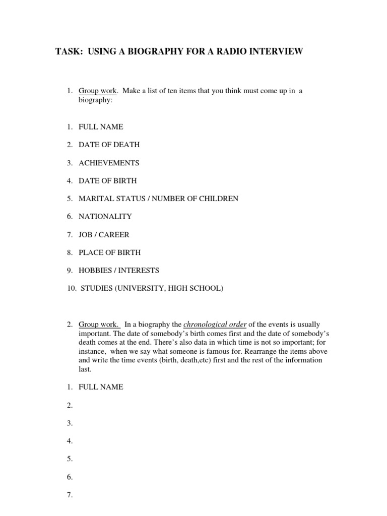 Task: Using A Biography For A Radio Interview | PDF