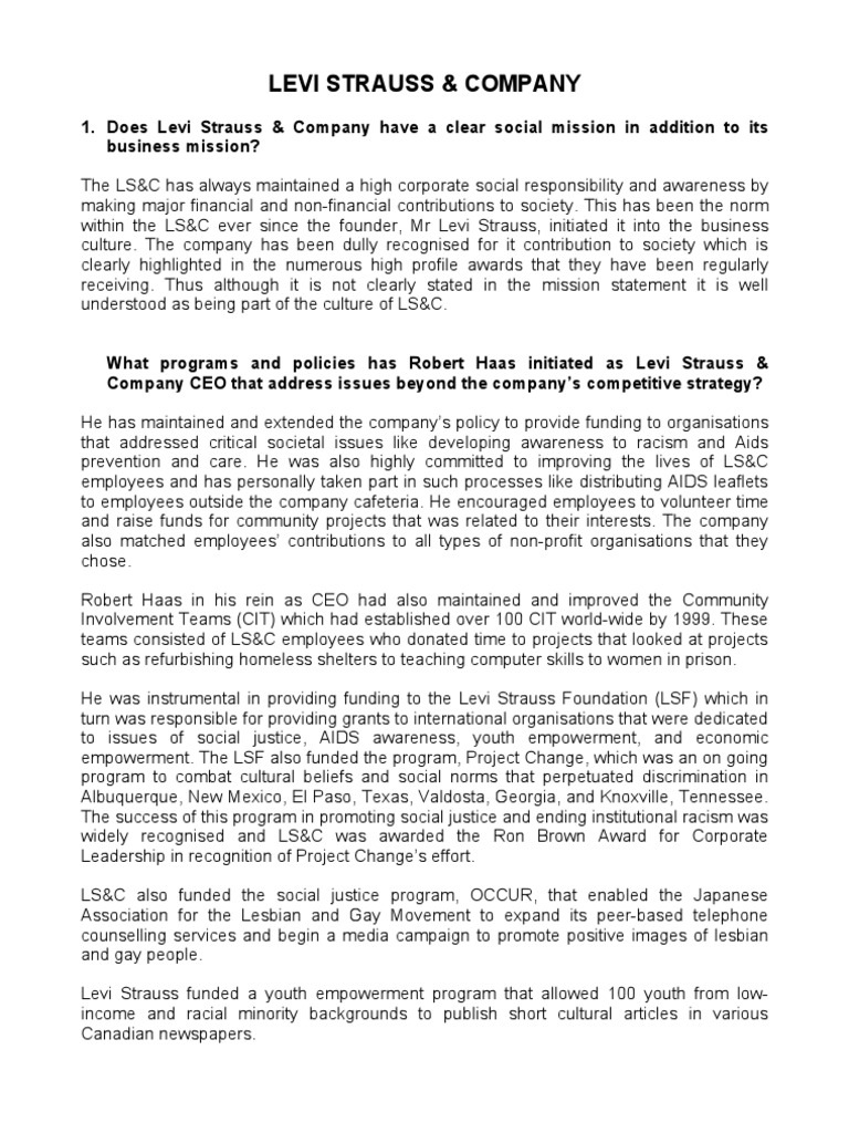 Levi Strauss | PDF | Corporate Social Responsibility | Competition
