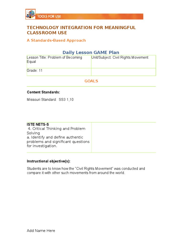 Technology Integration For Meaningful Classroom Use: Daily Lesson GAME ...