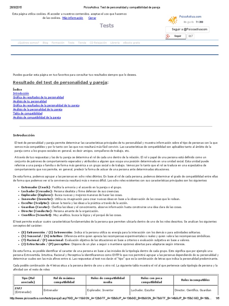 Test de Personalidad y Compatibilidad de Pareja | PDF | Toma de ...