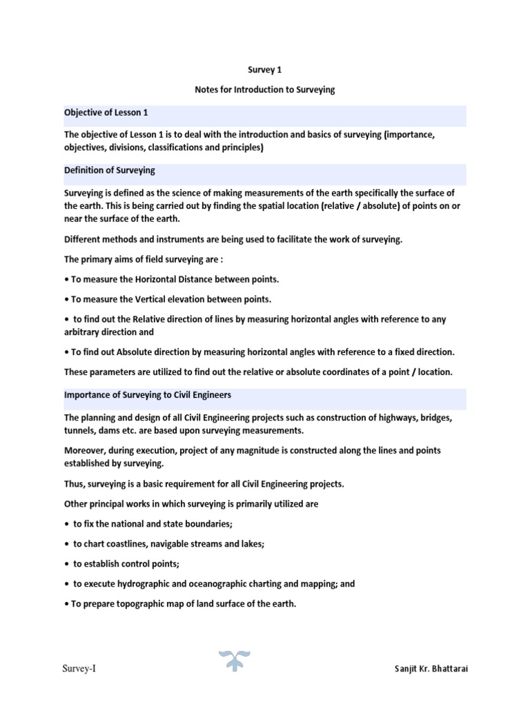 Introduction To Survey-1 | PDF | Surveying | Topography