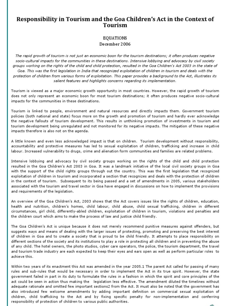 Goa Children's Act: Protecting Youth in Tourism | PDF | Human ...