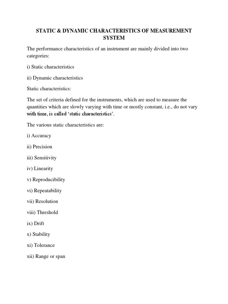 Static Dynamic Characteristics of Measurement System | PDF | Accuracy ...