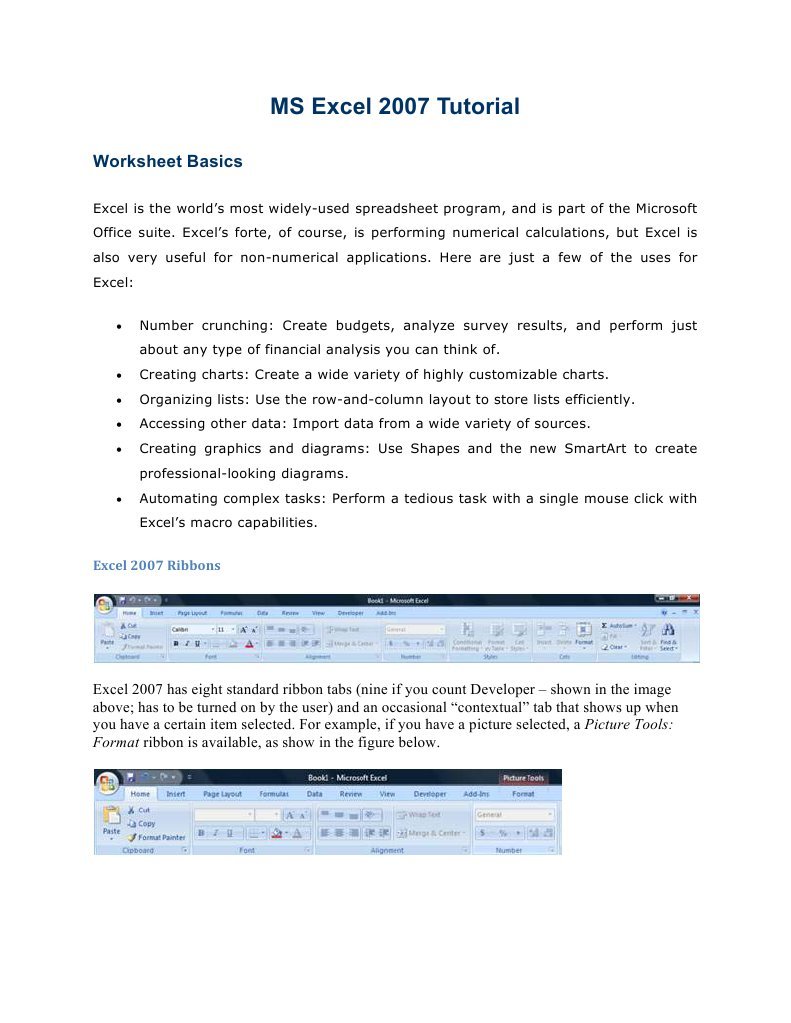 MS Excel 2007 Tutorial: Worksheet Basics | PDF | Microsoft Excel ...