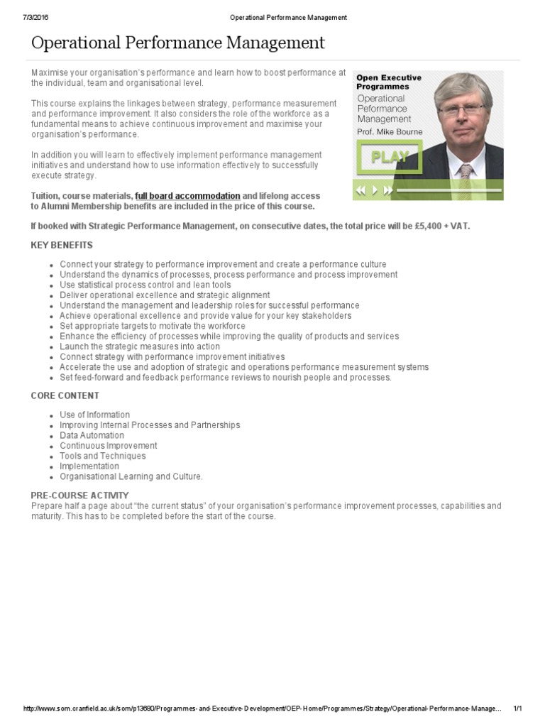 Operational Performance Management | PDF | Business