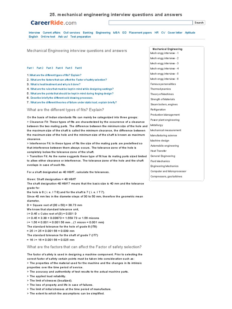 25 Mechanical Engineering Interview Questions and Answers - Freshers ...