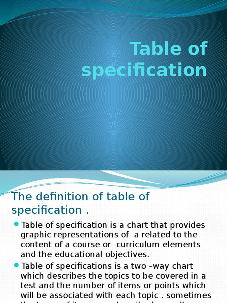 Table of Specification | PDF | Reading Comprehension | Specification ...