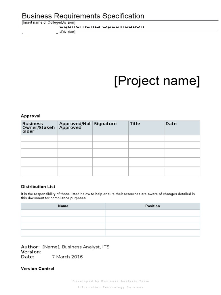 BRD Template | Download Free PDF | Specification (Technical Standard ...