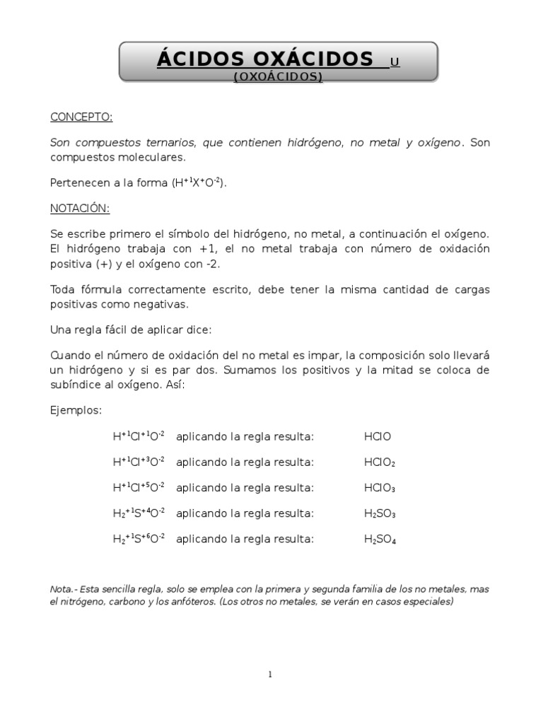 Acidos Oxacidos | Descargar gratis PDF | Ácido | Hidrógeno
