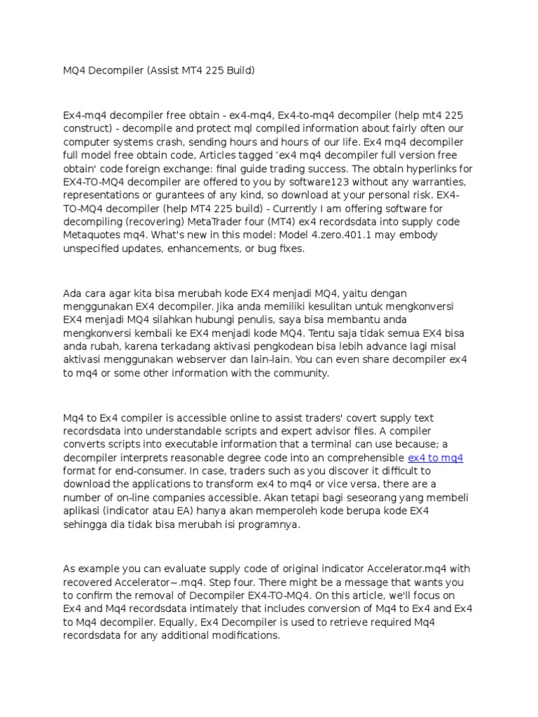 MQ4 Decompiler (Assist MT4 225 Build) | PDF | Compiler | Software