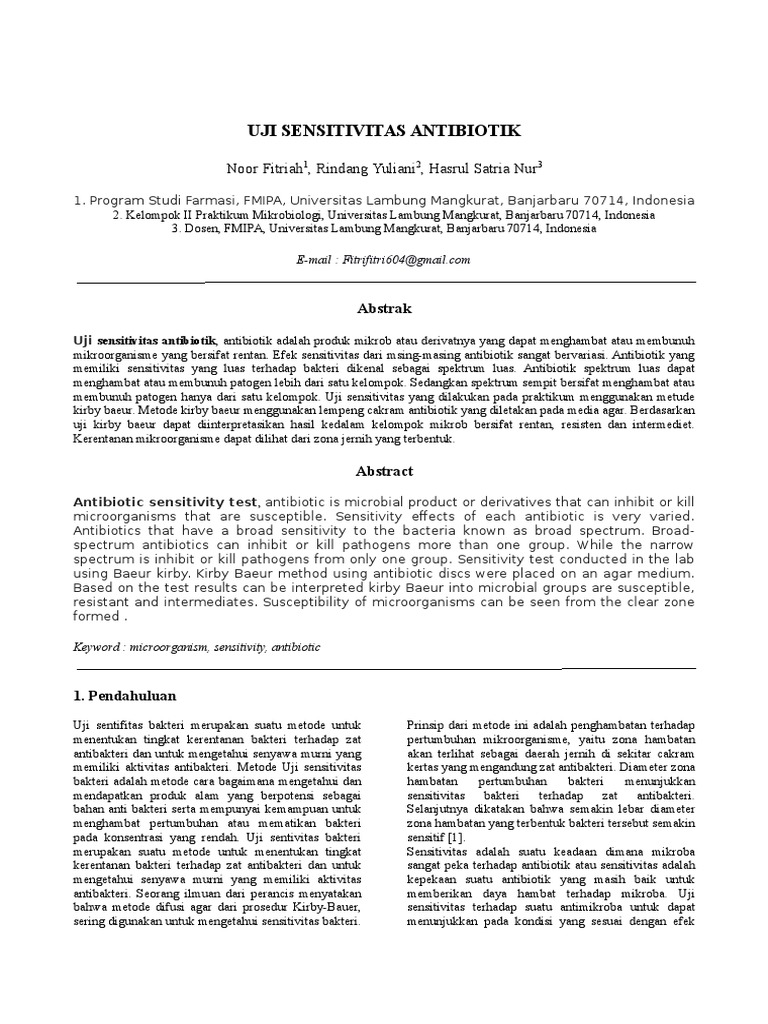 Uji Sensitivitas Antibiotik | PDF