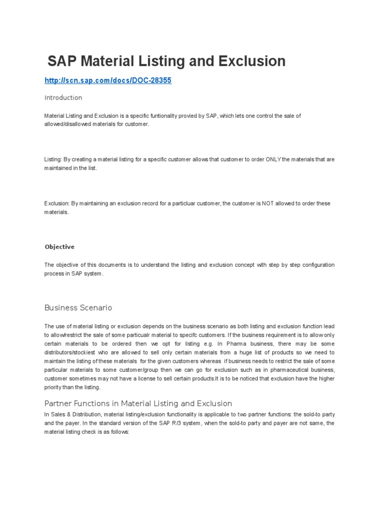SAP Material Listing and Exclusion | PDF | Subroutine | Distribution ...