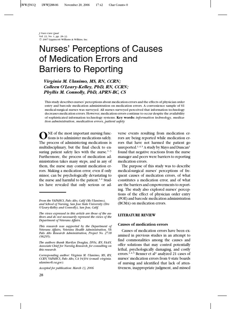 Nurses and Medication Error | PDF | Medical Error | Patient Safety
