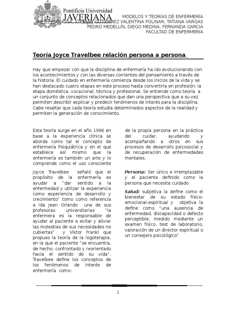 joyce travelbee | Enfermería | Teoría