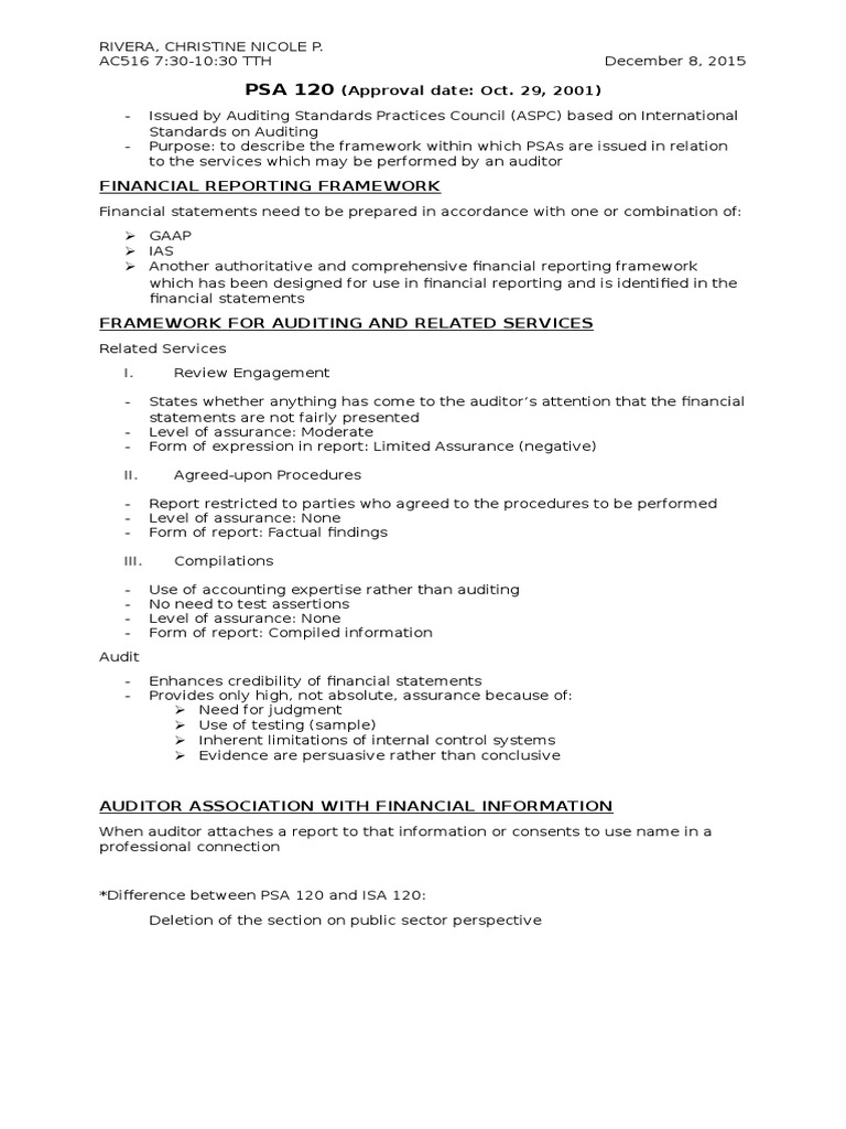 Overview of PSA 120 Framework | PDF | Finance & Money Management
