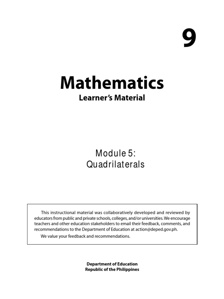 Grade 9 Math Module5 Quadrilaterals | PDF | Rectangle | Perpendicular