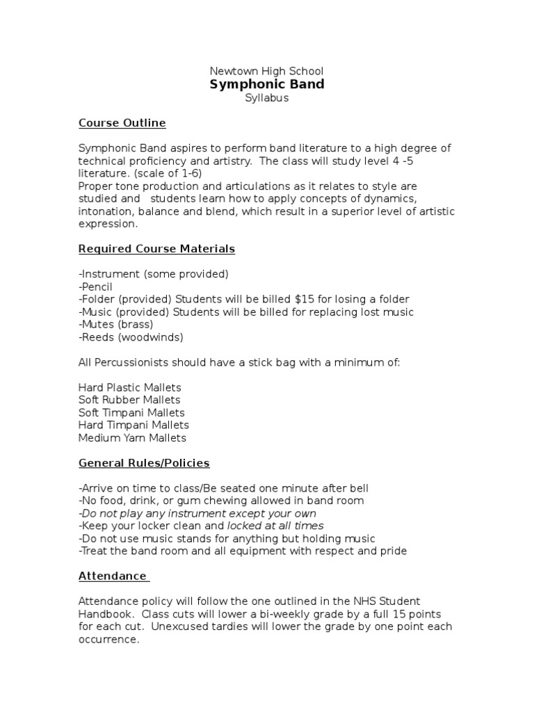 Newtown High School Symphonic Band Syllabus | PDF | Language Arts ...