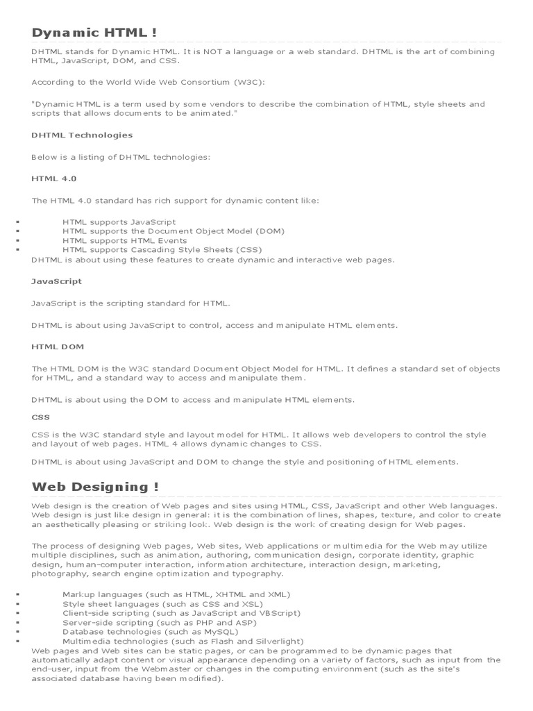 Dynamic HTML !: DHTML Technologies | Download Free PDF | Dynamic Html | Hyperlink