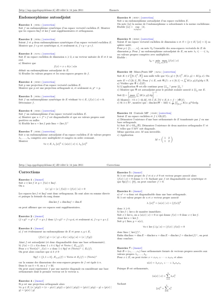 Endomorphismes Des Espaces Euclidiens - Endomorphisme Autoadjoint ...
