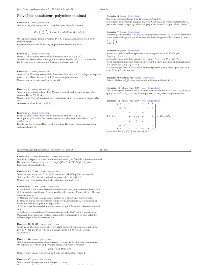 Réduction Des Endomorphismes - Polynôme Annulateur - Polynôme Minimal ...