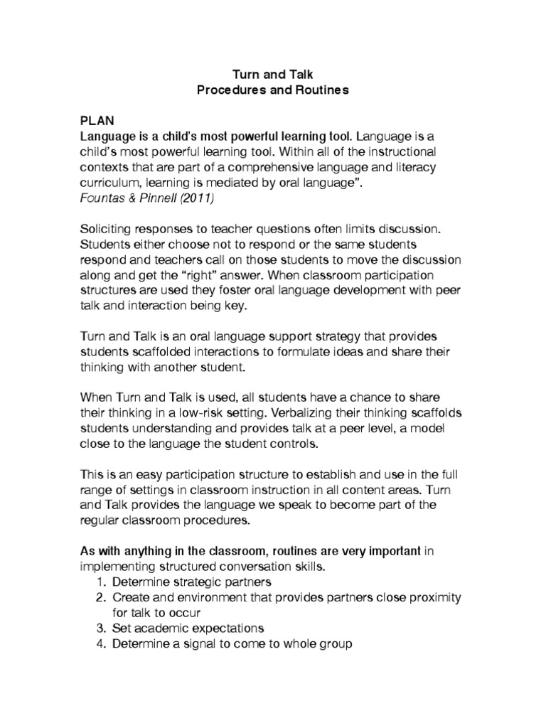 Turn Talk Overview | PDF | Classroom | Conversation