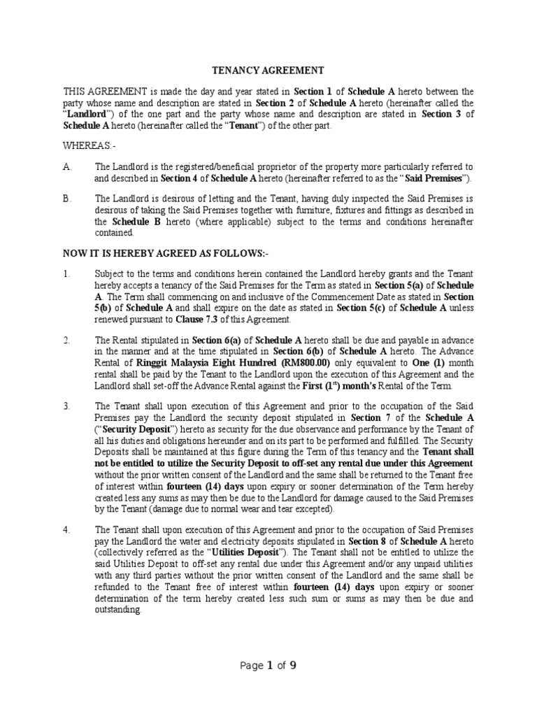 Tenancy Agreement (Template).docx | Leasehold Estate | Landlord