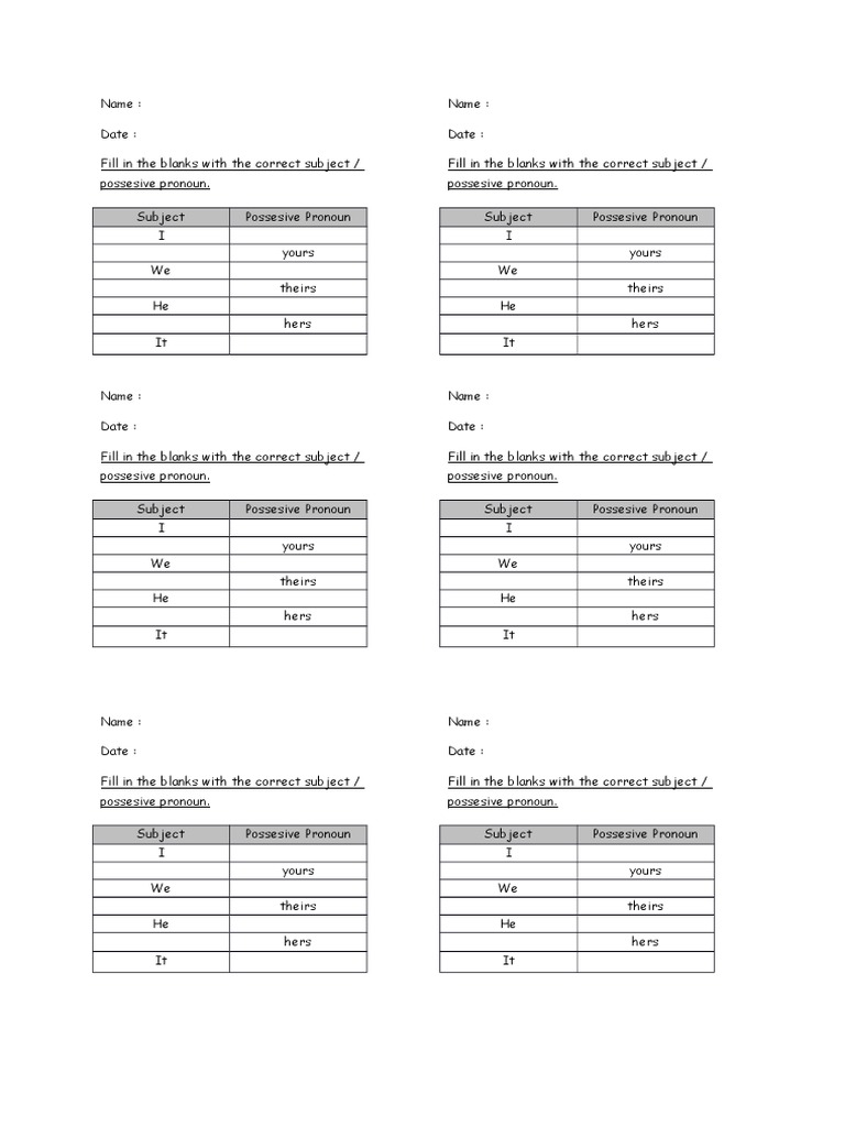 Possessive Pronoun Flashcard | PDF | Semantic Units | Philology