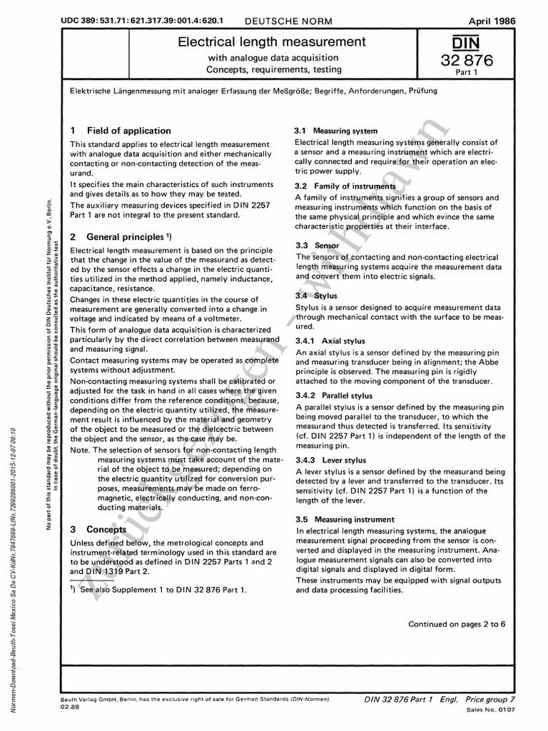 Original Standard - DIN 32876-1-198604 | PDF | Sensor | Metrology