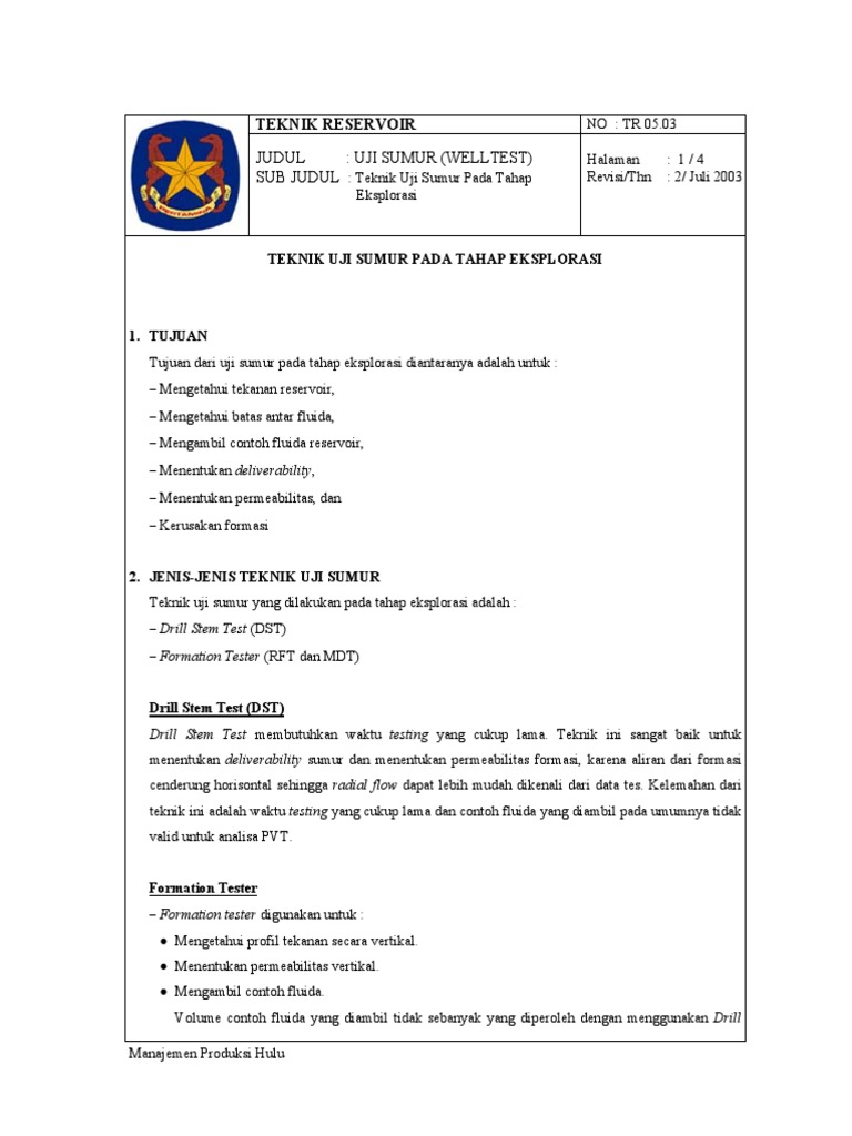 Teknik Uji Sumur Pada Tahap Eksplorasi PDF | PDF