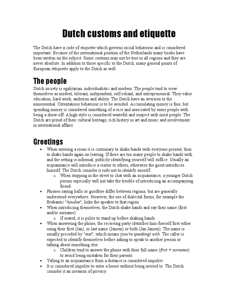 Dutch Customs and Etiquette | PDF | Gratuity | Waiting Staff