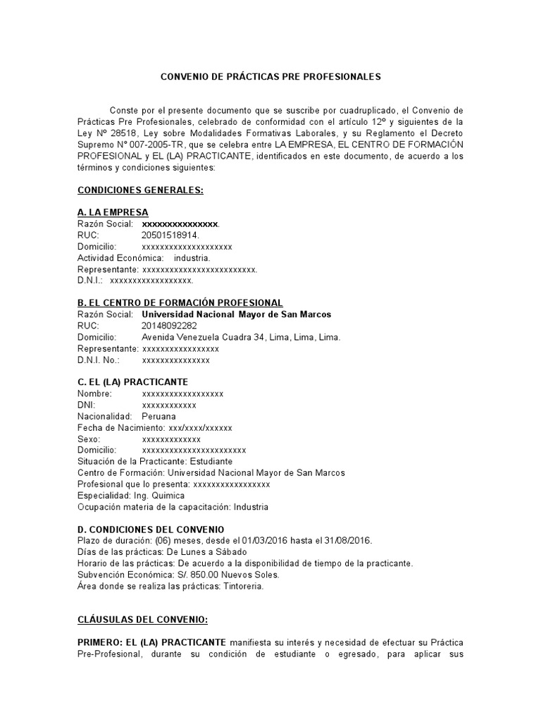 Convenio de Practicas Preprofesionales | PDF