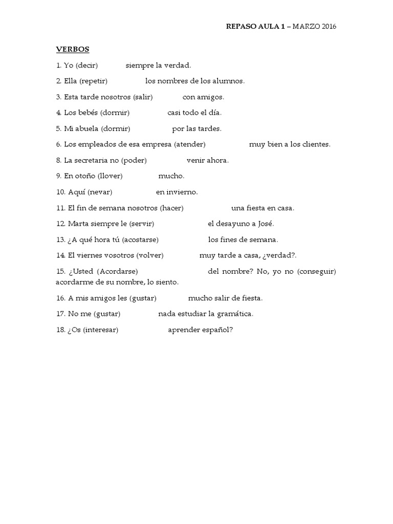 Repaso AULA 1 ELE A1 | PDF | Ocio