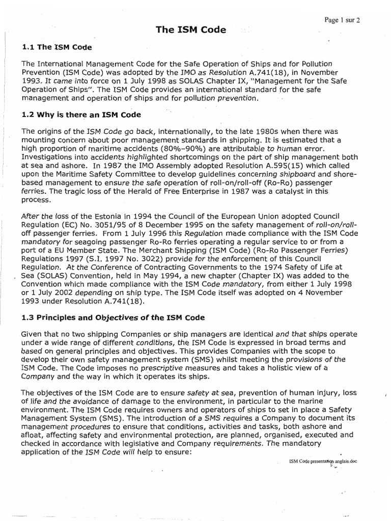 The ISM Code - Presentation | PDF