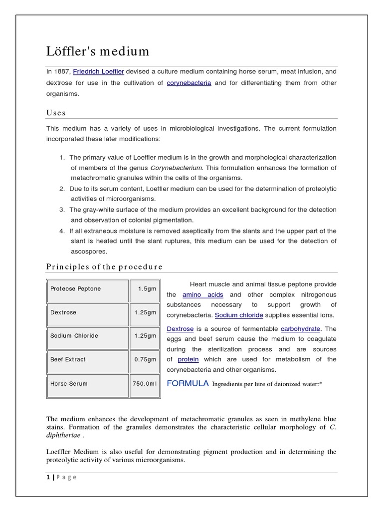 Löffler's Medium: Friedrich Loeffler Corynebacteria | PDF | Growth ...