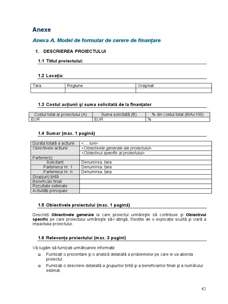 Model Cerere Finantare Proiect | PDF