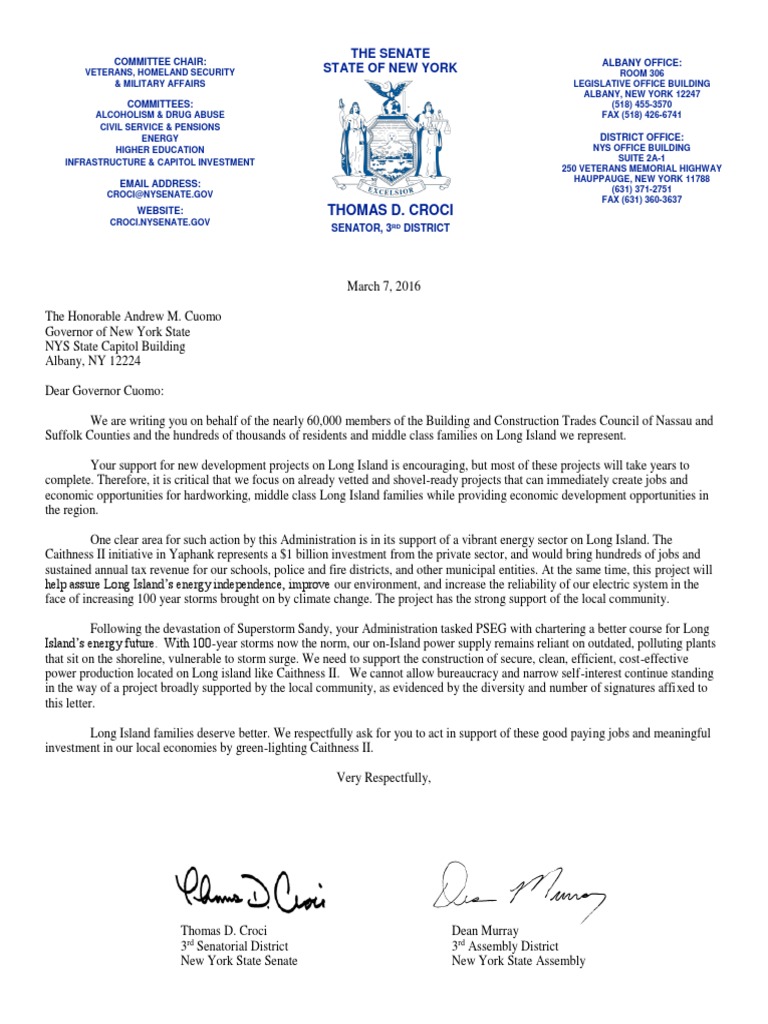 3 7 16 Croci Sign-On Letter | PDF | New York | Long Island