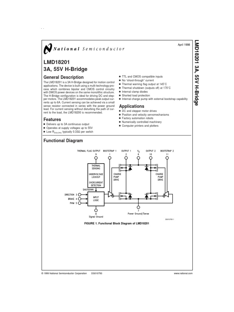 LMD18201 3A, 55V H-Bridge: General Description | PDF | Capacitor | Diode