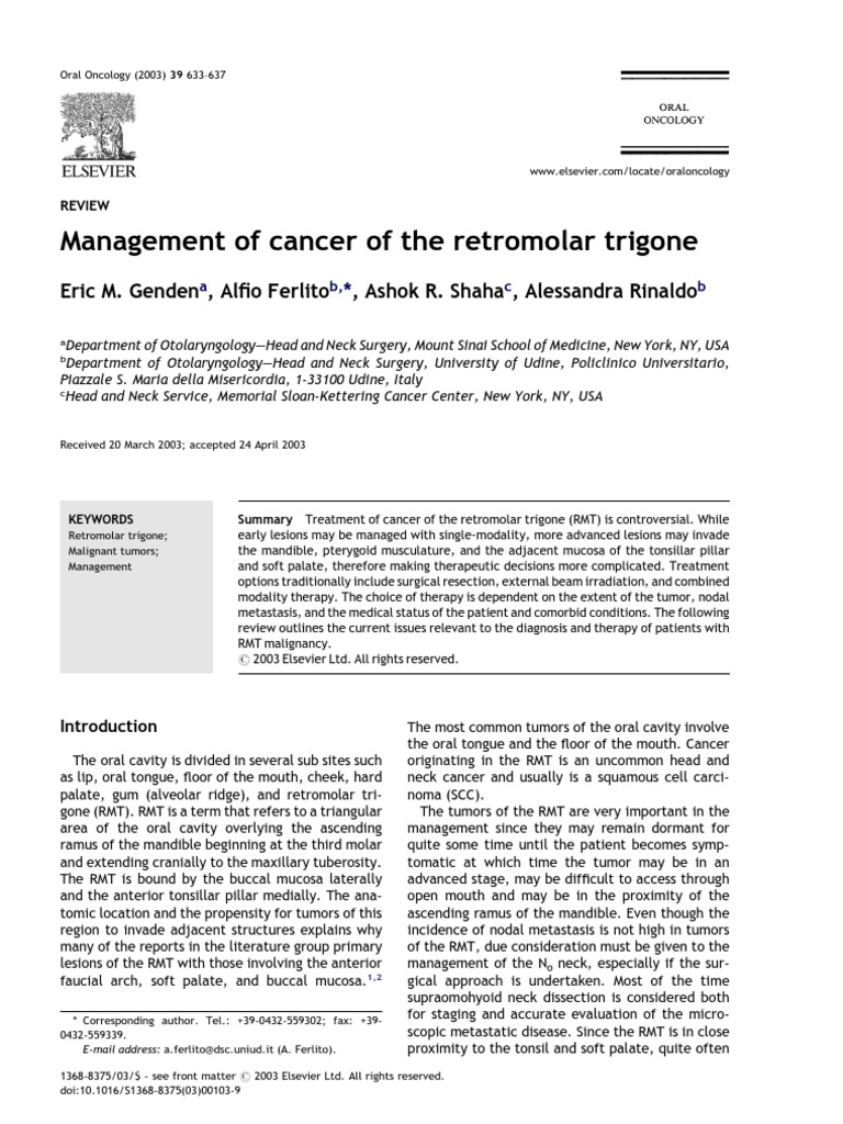 Management of Cancer of The Retromolar Trigone: Eric M. Genden, Alfio ...