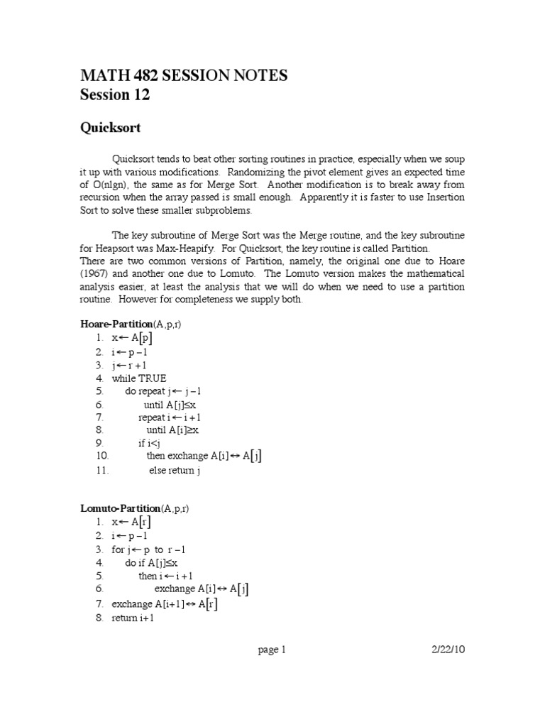 Quick Sort Lomu To | PDF | Computer Programming | Theoretical Computer Science