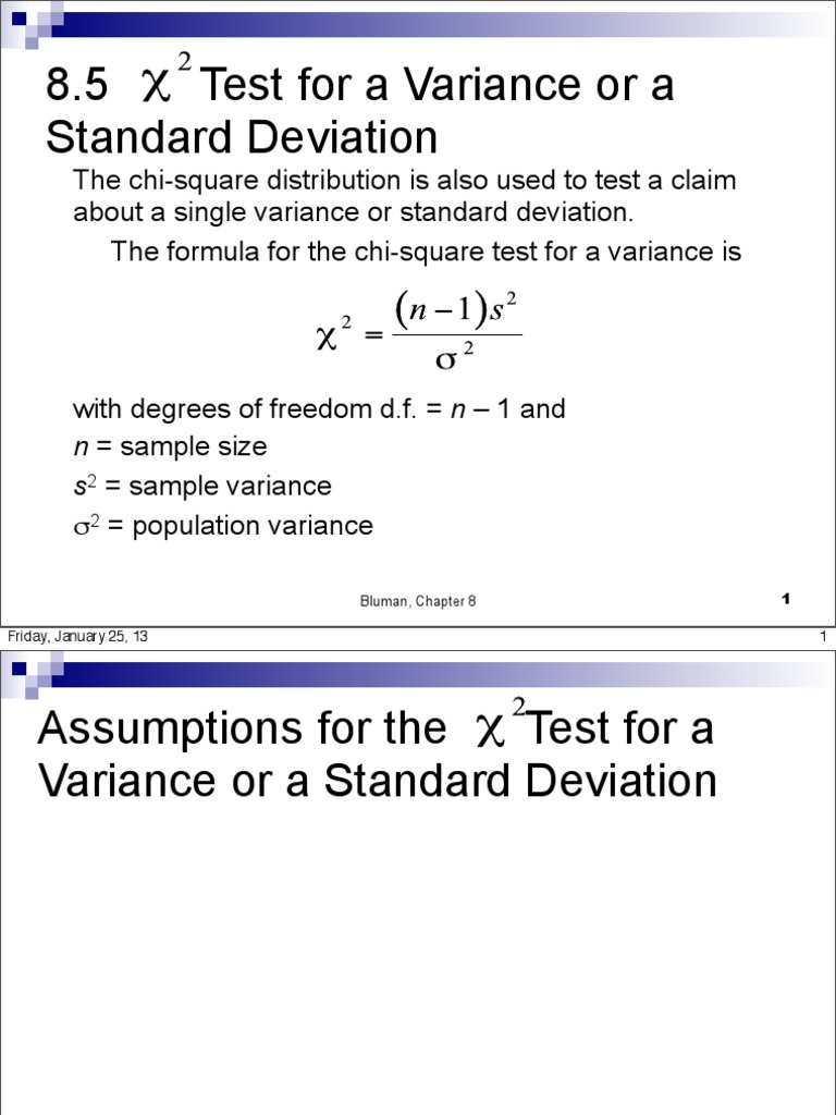 Sec 8 5 x2 Test For A Variance or Standard Deviation 1 | PDF | Chi ...