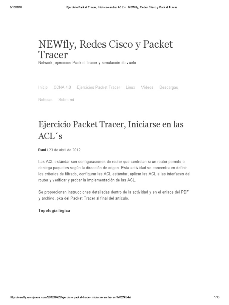 Ejercicio Packet Tracer, Iniciarse en Las ACL S - NEWfly, Redes Cisco y Packet Tracer | PDF ...