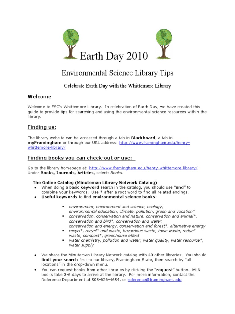 Earth Day 2010 Library Tips | PDF | Academic Journal | Libraries