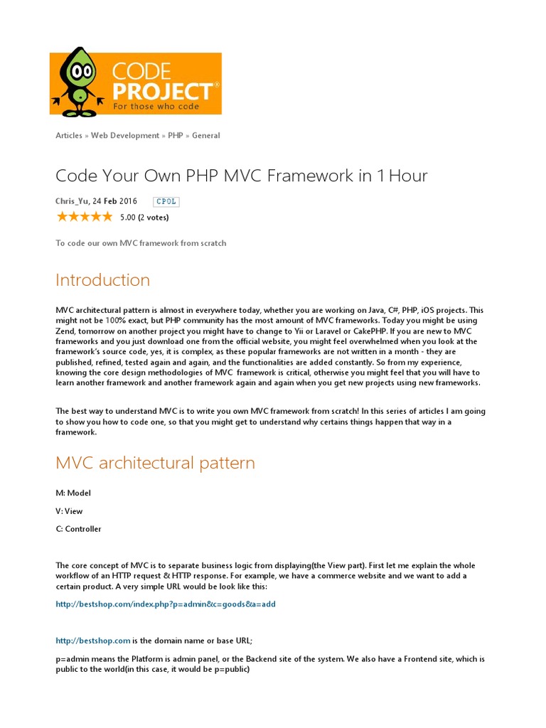 Code Your Own PHP MVC Framework in 1 Hour PDF | PDF | Model–View–Controller | Apache Http Server