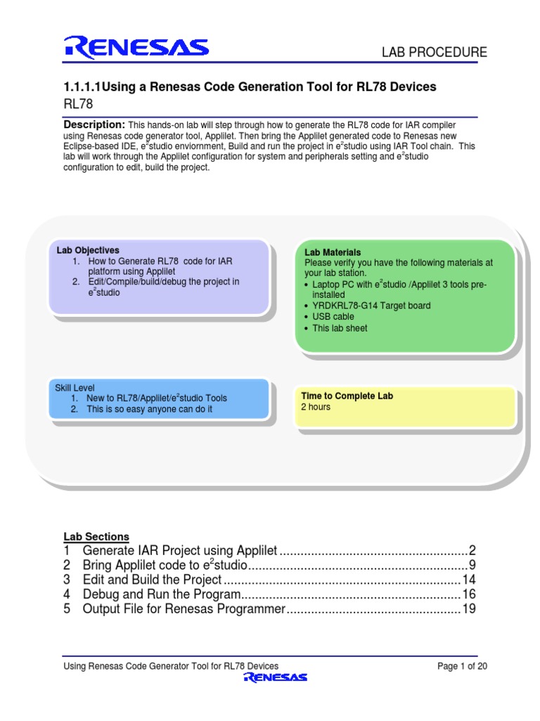 Using A Renesas Code Generation Tool For RL78 Devices - LabProcedures ...