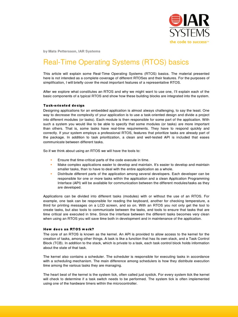 RTOS Basics Explained for Embedded Systems Development | PDF ... RTOS Basics Explained for Embedded Systems Development | PDF ...