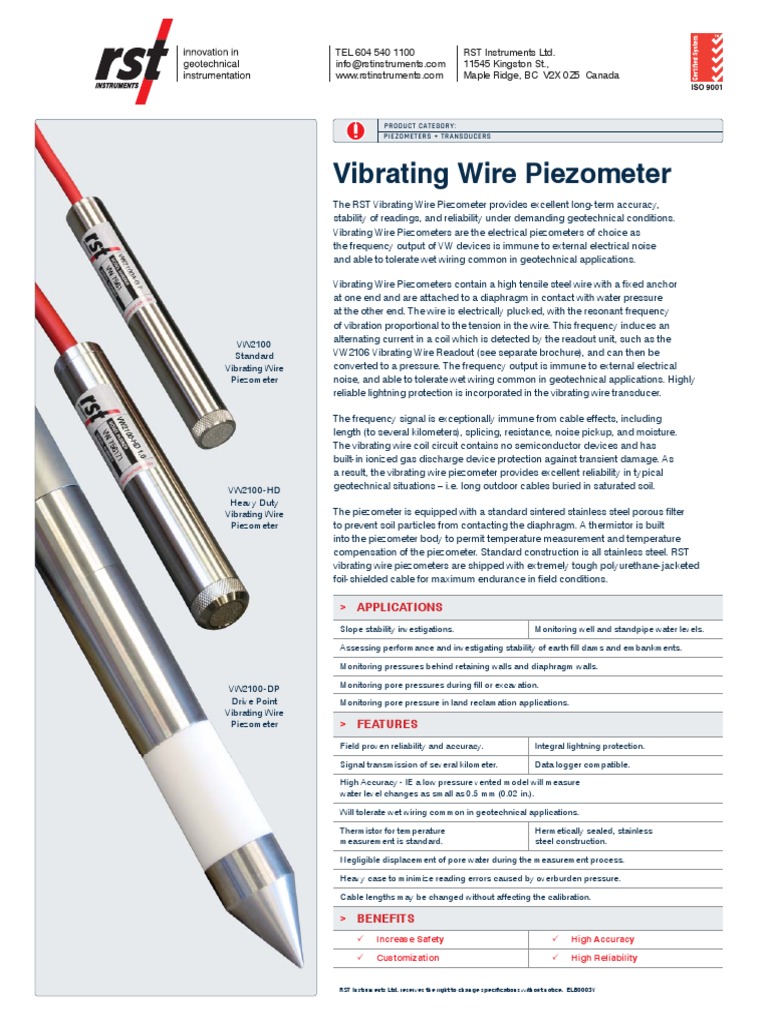 Vibrating Wire Piezometer RST | PDF | Geotechnical Engineering | Wire