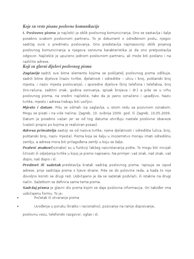 Koje Su Vrste Pisane Poslovne Komunikacije | PDF